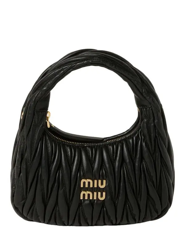 Miu Miu Wander Hobo Bag In Quilted Nappa - Black