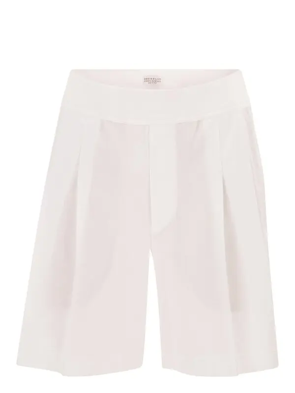 Brunello Cucinelli Active Shorts In Stretch Cotton Piqué With Logo - White