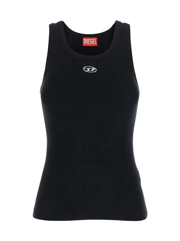 DIESEL® Ribbed Cotton Dlogo Tank Top - Black