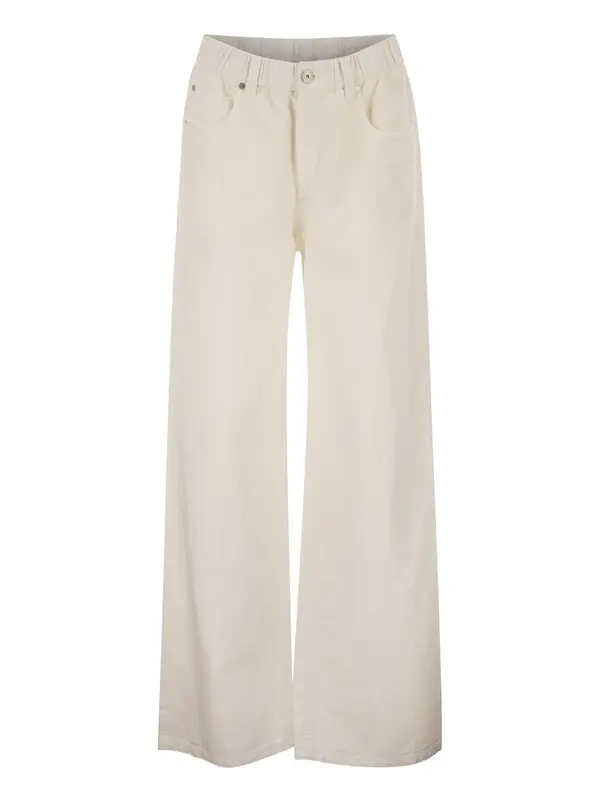 Brunello Cucinelli Contemporary Garment-dyed Cotton And Linen Trousers With Monile Embellishment - Cream