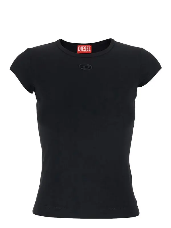 DIESEL® Cotton T-shirt With Dlogo Plaque - Black