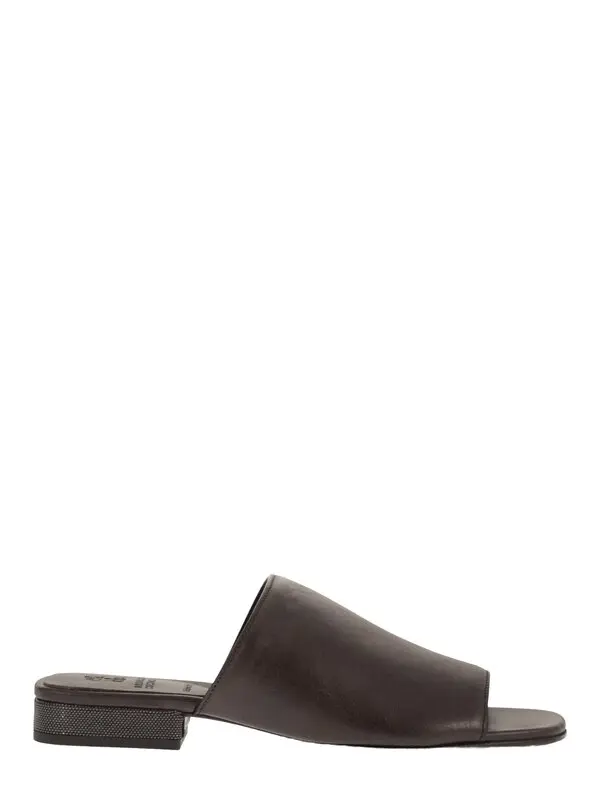 Brunello Cucinelli Riding Calfskin Mules With Jewel Embellishment - Brown
