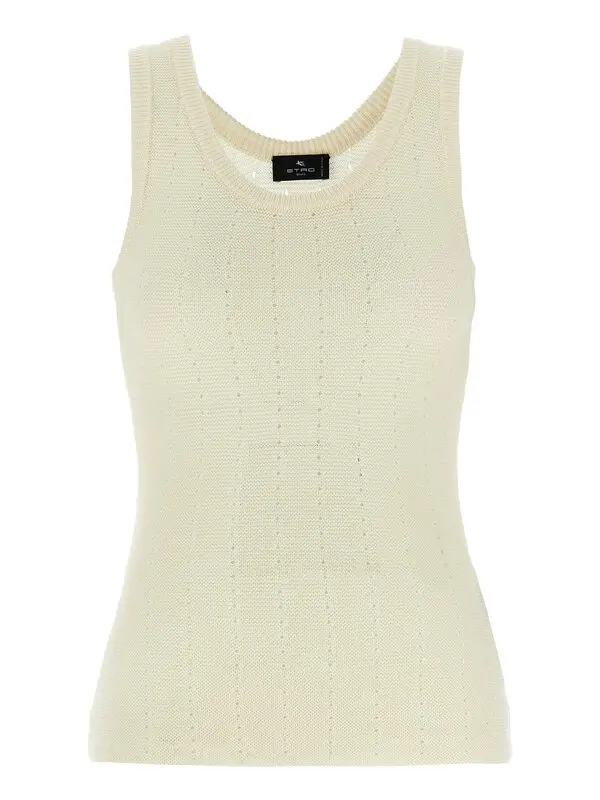 Etro Silk Blend Knit Top With Vertical Punched Pattern - White