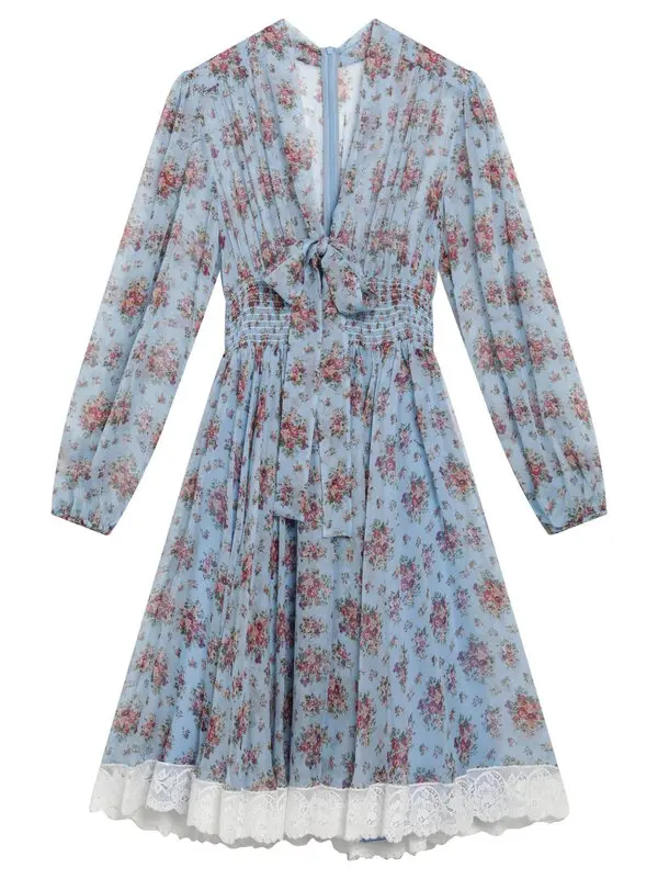 Dolce & Gabbana Floral Bouquet-print Chiffon Dress - Blue