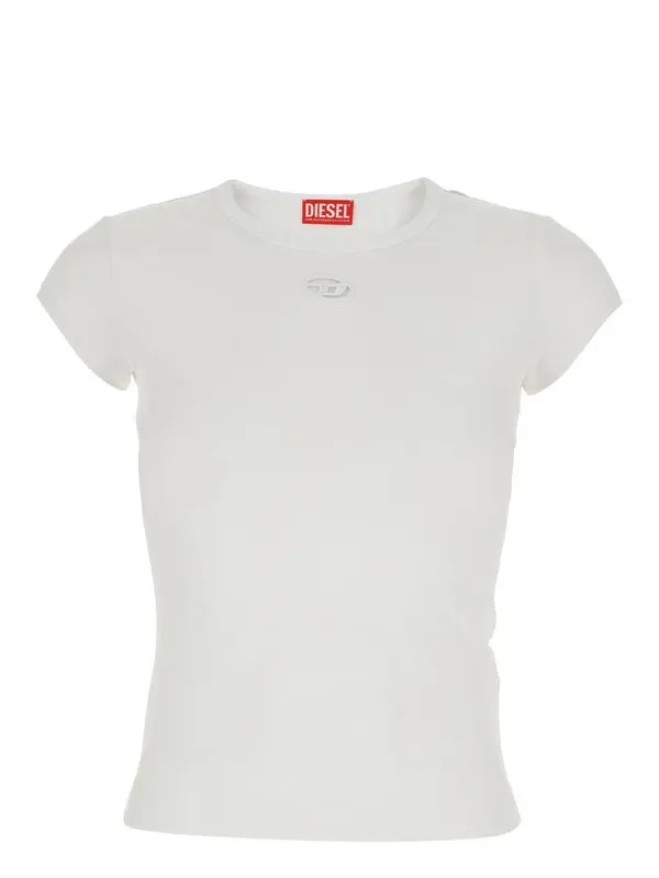 DIESEL® Cotton T-shirt With D-logo Plate - White