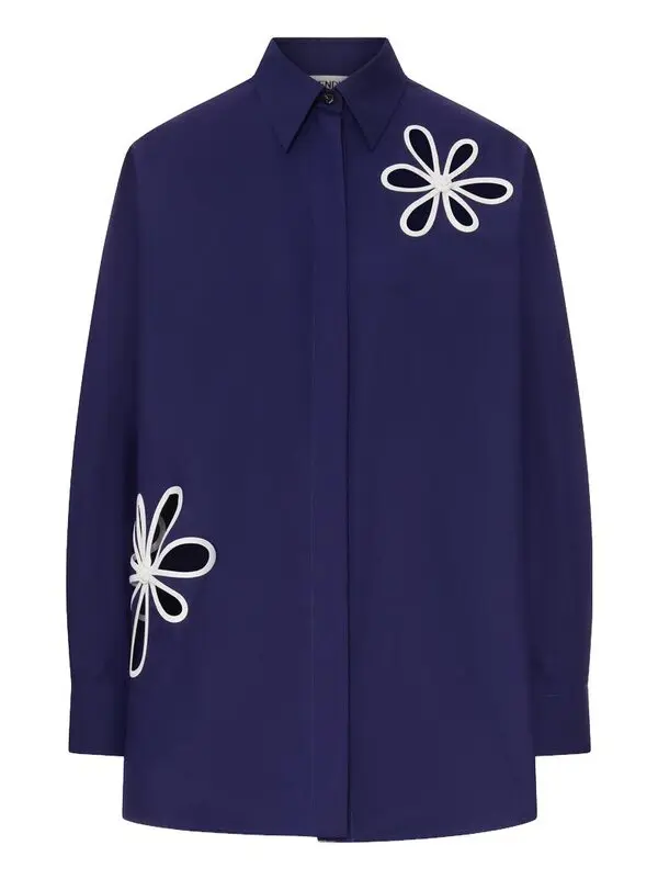 Fendi Poplin Shirt With Cut-out Details - Blue