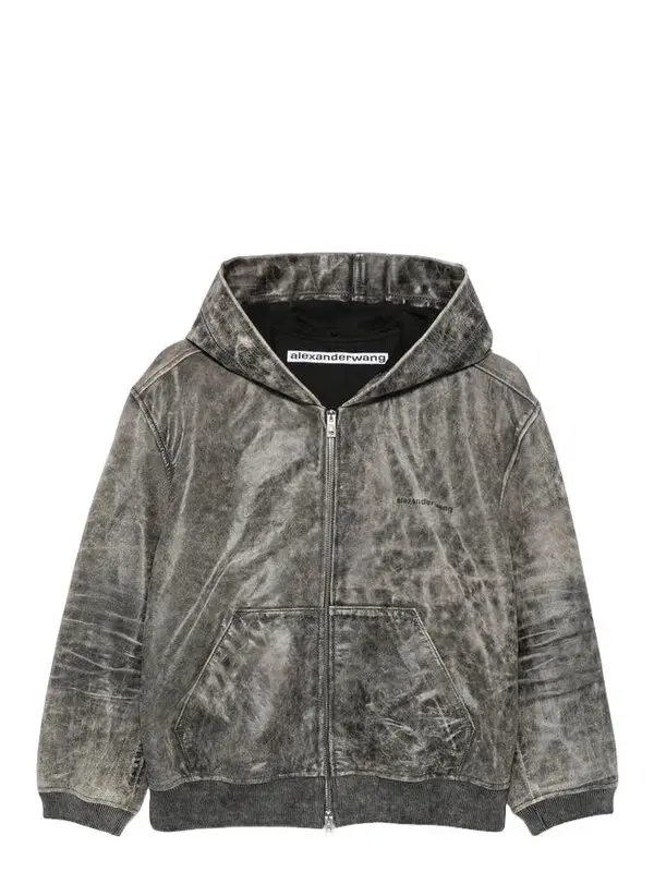 Alexander Wang Grey Distressed Sheepskin Zip Hoodie - Gray