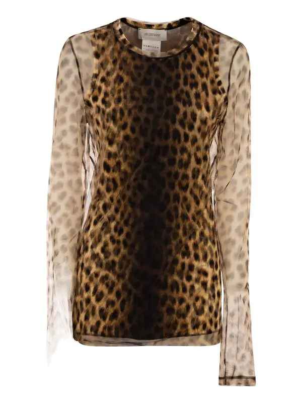 Sportmax Animal Print Sheer Tulle Top - Brown