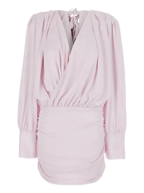 ROTATE BY BIRGER CHRISTENSEN Silk Draped Deep V-neck Dress - Multicolor