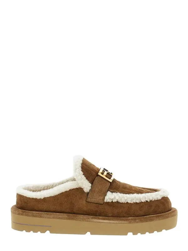 Fendi Suede Shearling Sabot - Multicolor