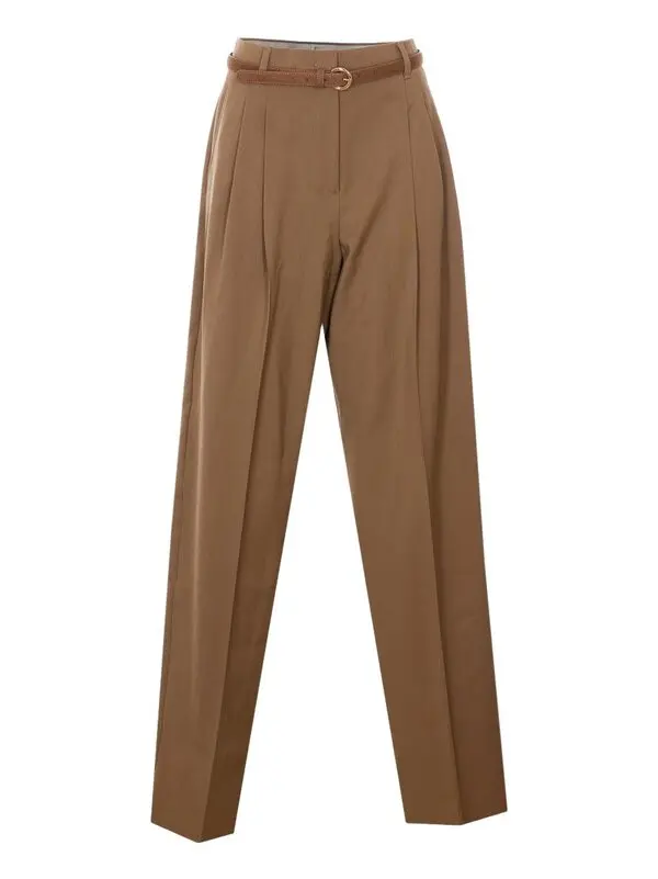 Max Mara Wide Leg Belted Wool Trousers - Cream