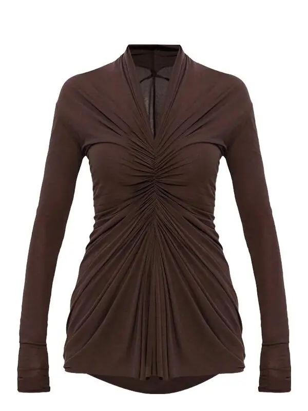 Rick Owens Draped V-neck Long Sleeve Top - Brown
