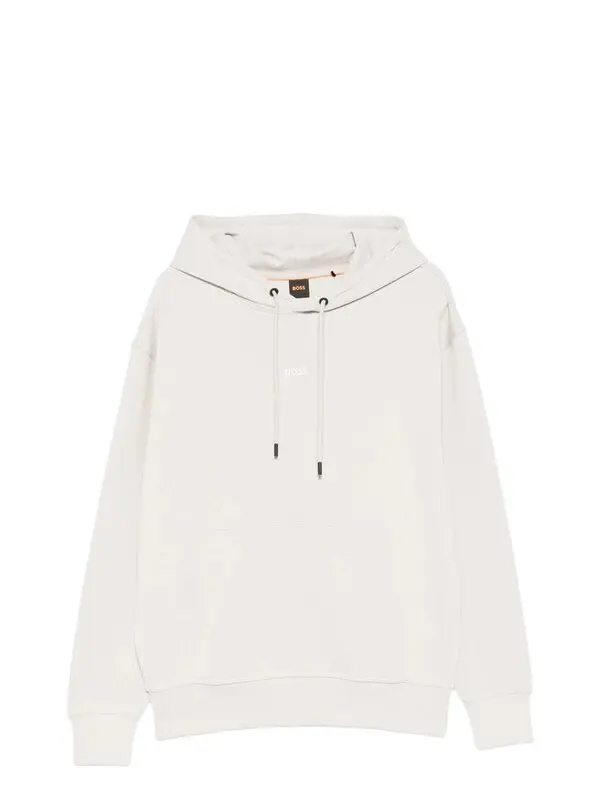 BOSS Hooded Cotton Hoodie With Drawstring - Cream
