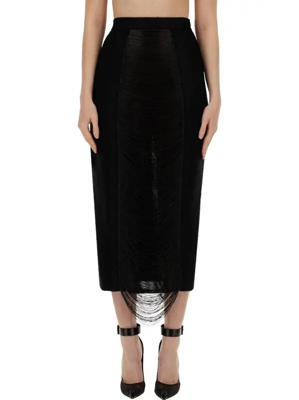 Alexander McQueen Long Skirt With Fringe Detail - Black