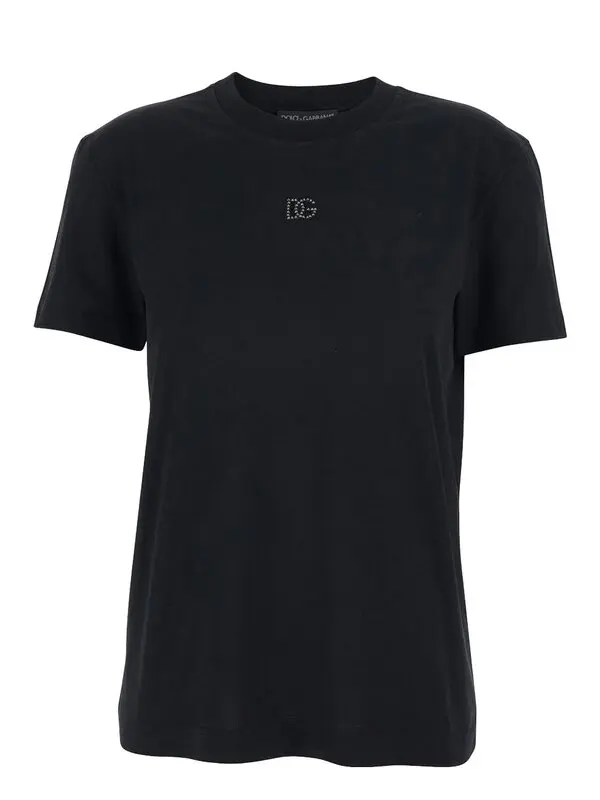 Dolce & Gabbana Cotton T-shirt With Logo Embroidery And Beads - Multicolor