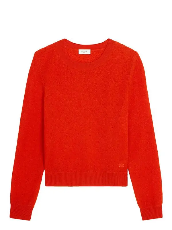 Celine Crew Neck Wool Sweater With Triomphe Embroidery - Red