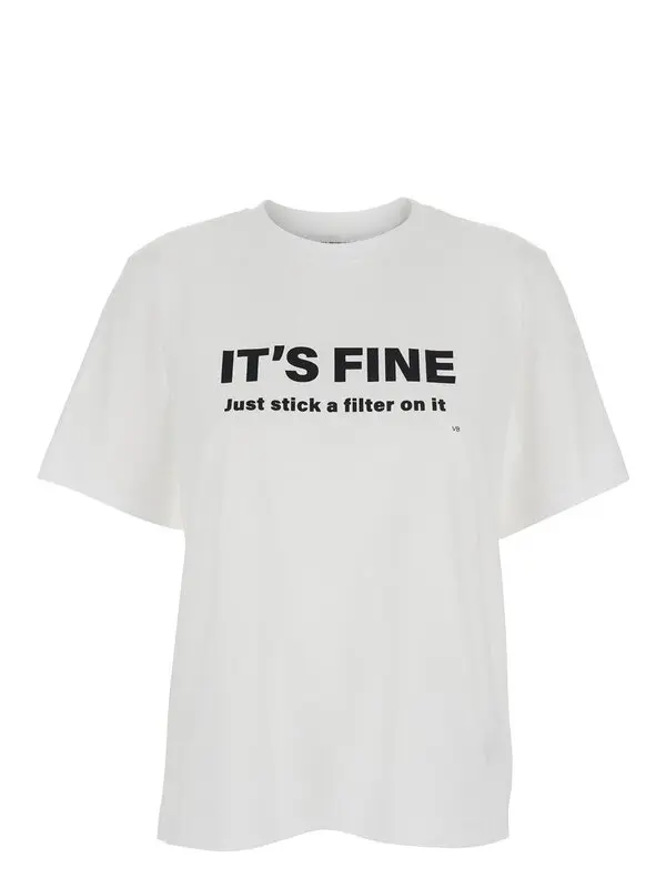 Victoria Beckham Cotton Crew Neck T-shirt With Slogan Print - Multicolor