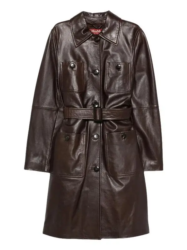 Max Mara Belted Leather Coat - Brown