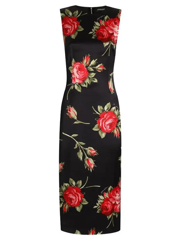 Dolce & Gabbana Sleeveless Floral Print Dress - Black