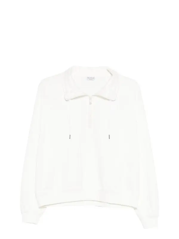 Brunello Cucinelli Silk Blend Half Zip Sweatshirt - White