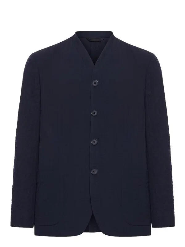 Giorgio Armani Single-breasted Jacket In Lyocell And Froissé Silk - Blue