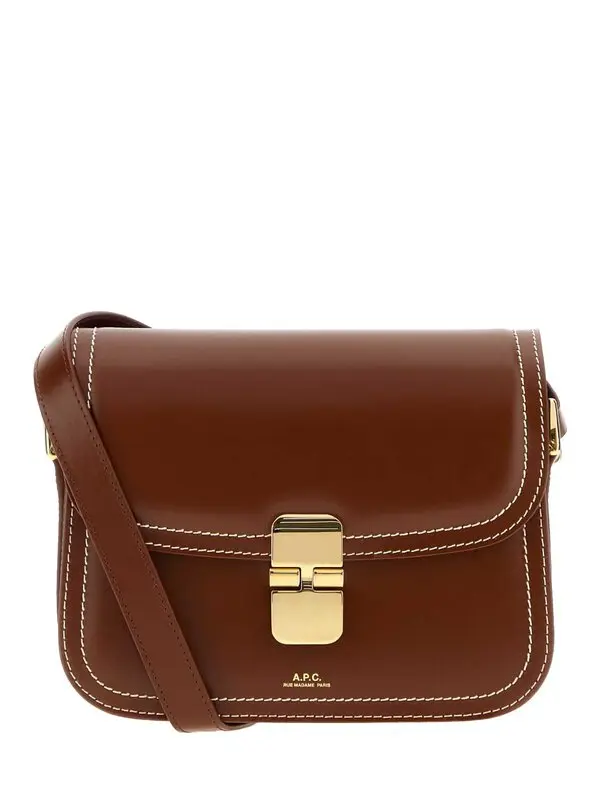 A.p.c. Small Leather Crossbody Bag With Golden Metal Clasp - Brown
