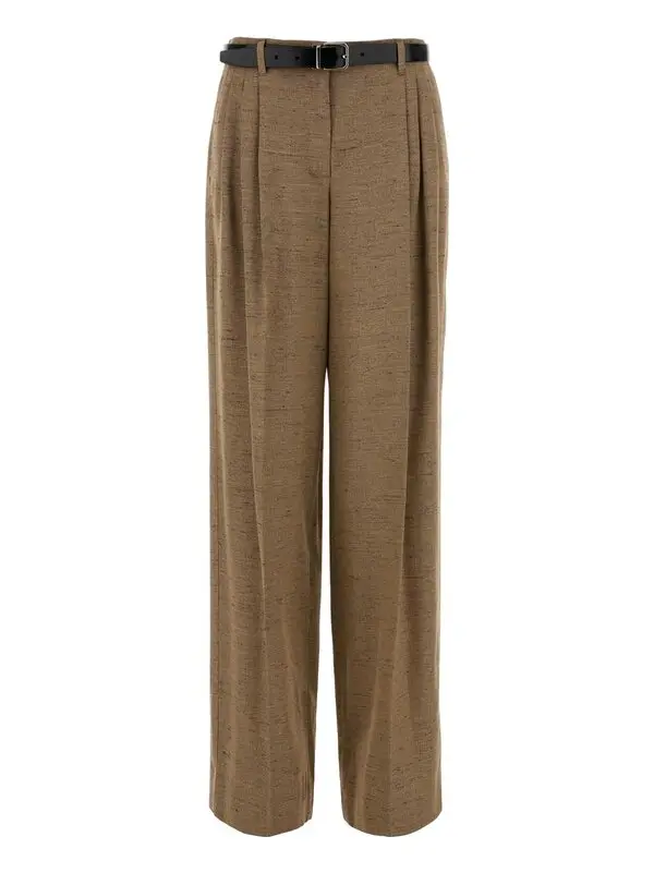 Dolce & Gabbana Biscuit Tweed Wide-leg Pant - Brown