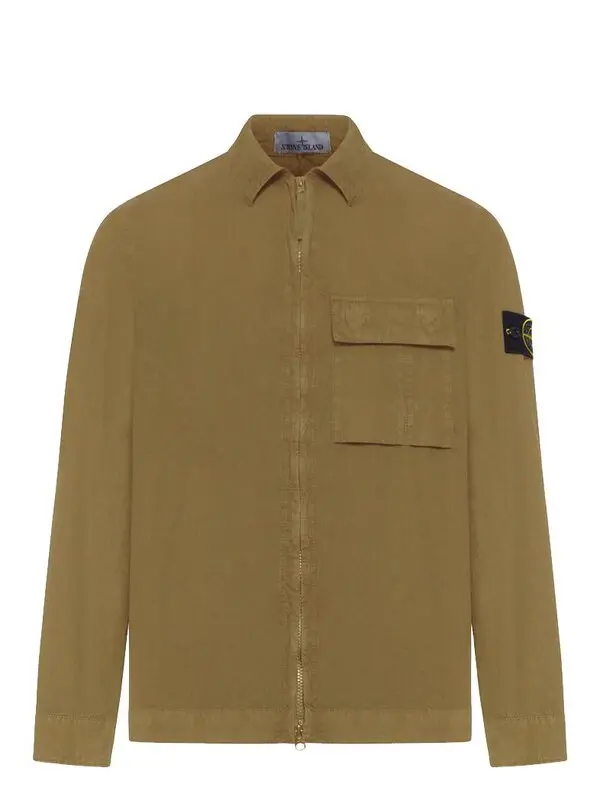Stone Island Organic Cotton Zip-up Overshirt With Removable Badge - Multicolor