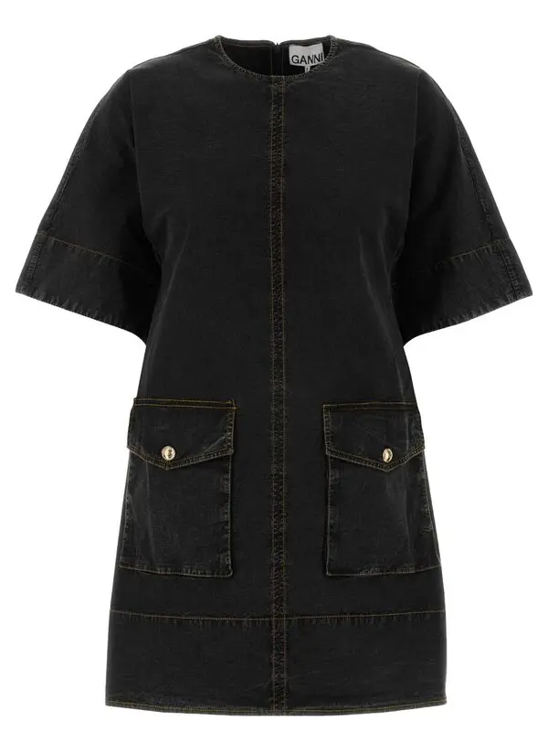 GANNI Stretch Cotton Mini Dress - Black