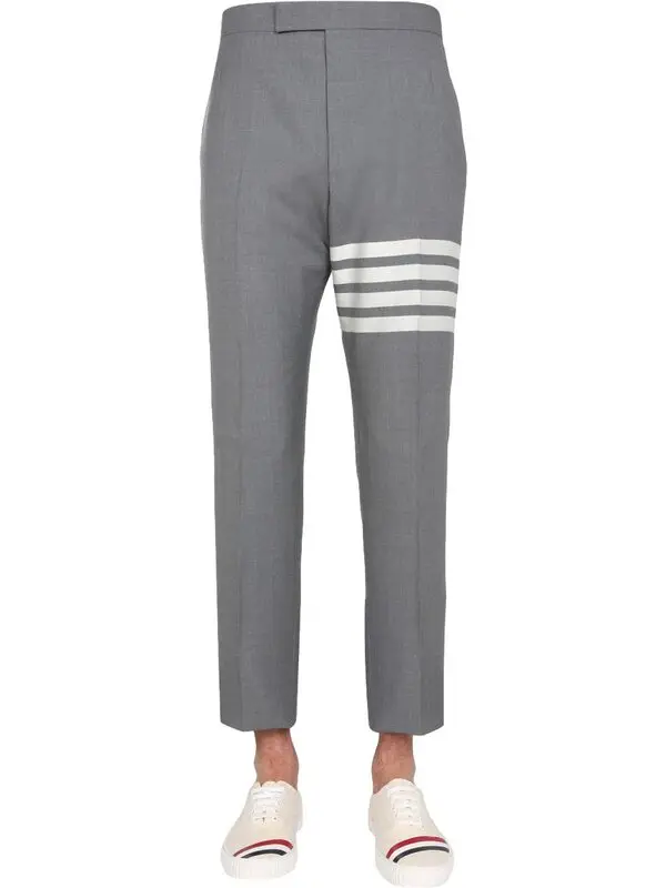 Thom Browne Tailored Wool Pants With Signature Stripes - Gray