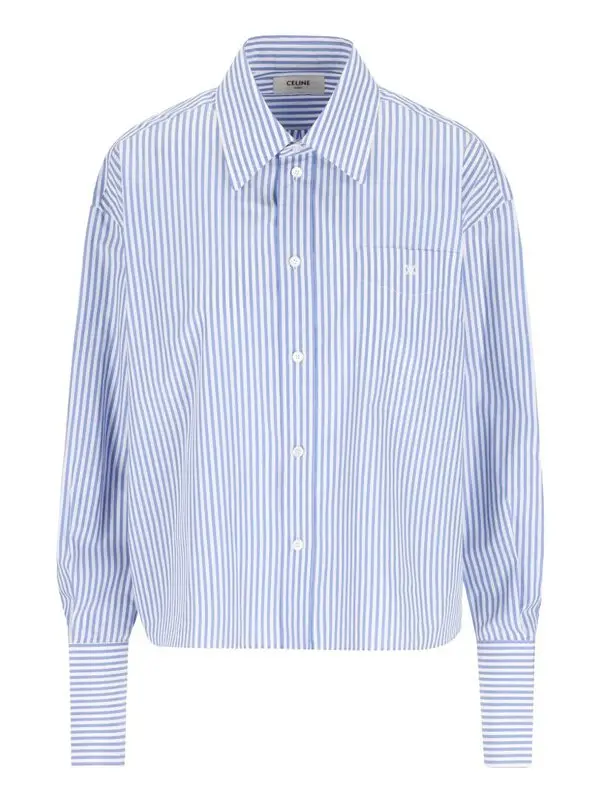 Celine Striped Cropped Cotton Shirt - Multicolor