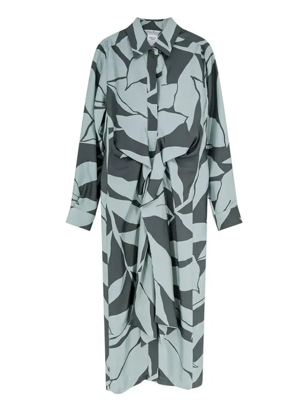 Max Mara Printed Silk Shirt Dress With Knot Detailing - Green
