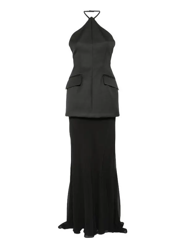 Sportmax Halterneck Sleeveless Gown With Two Front Pockets - Black