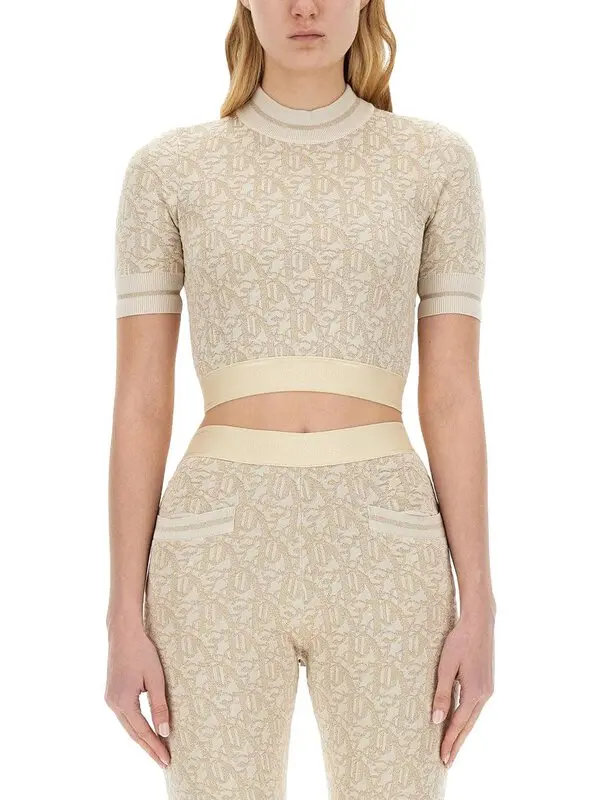 Palm Angels Monogram Jersey Cropped Top - White