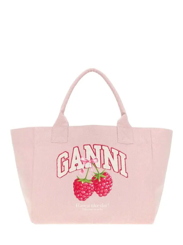 GANNI Canvas Medium Trapeze Shopping Bag - Pink
