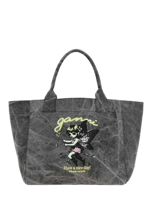 GANNI Medium Canvas Shopping Bag - Gray