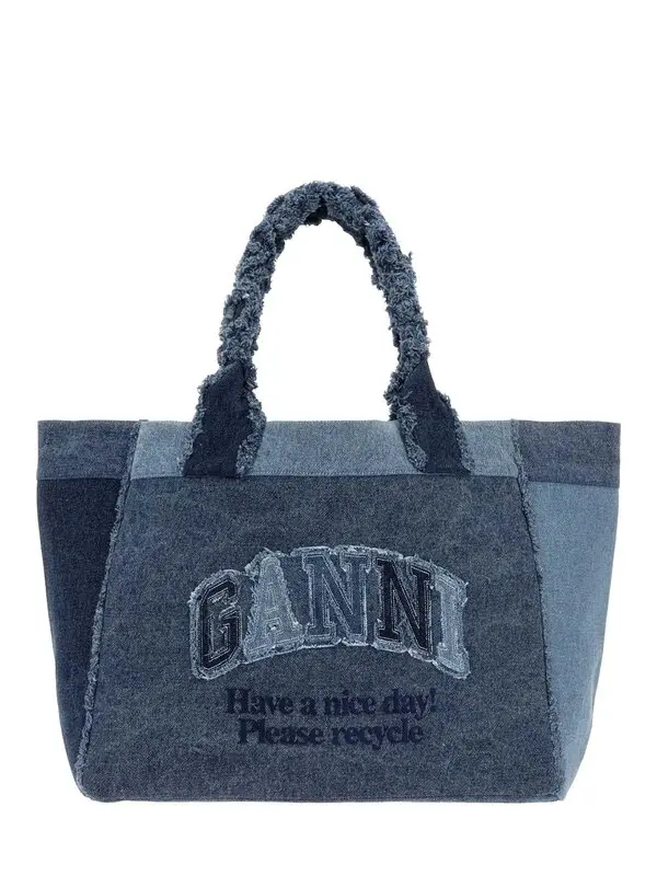 GANNI Denim Medium Trapeze Shopping Bag - Blue