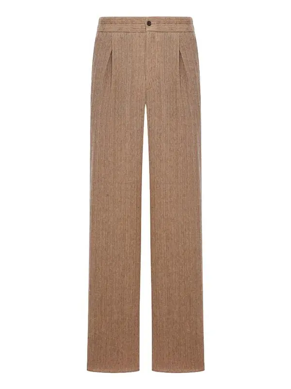 Giorgio Armani Single-pleated Trousers In Mouliné Jacquard Linen - Multicolor