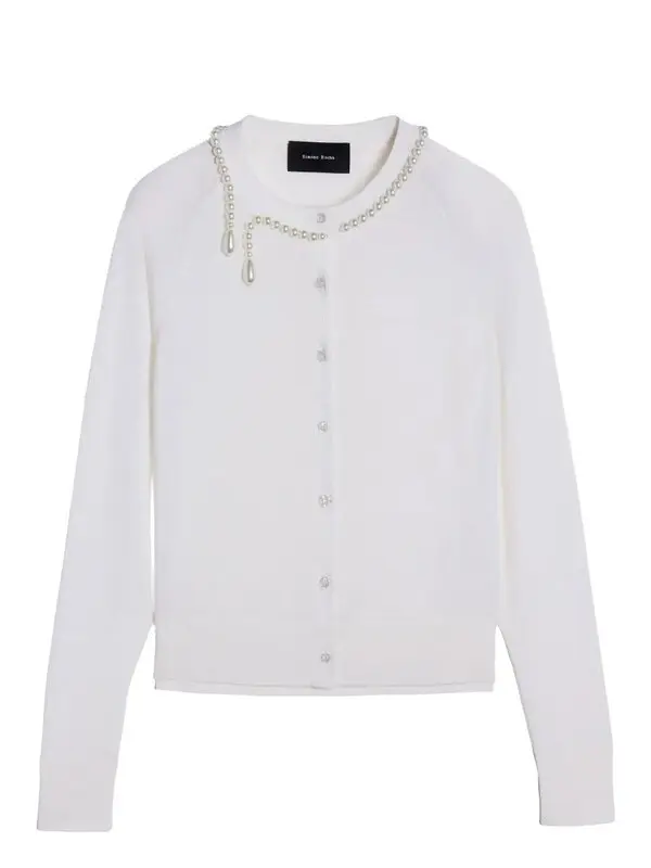 Simone Rocha Merino Silk Cardigan With Pearl Embellishment - White
