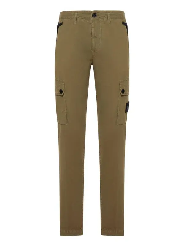 Stone Island Cotton Trousers With Compass Logo - Multicolor
