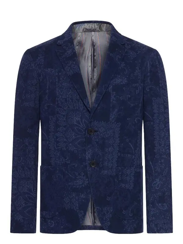 Etro Single-breasted Floral Jacquard Cotton Jacket - Blue