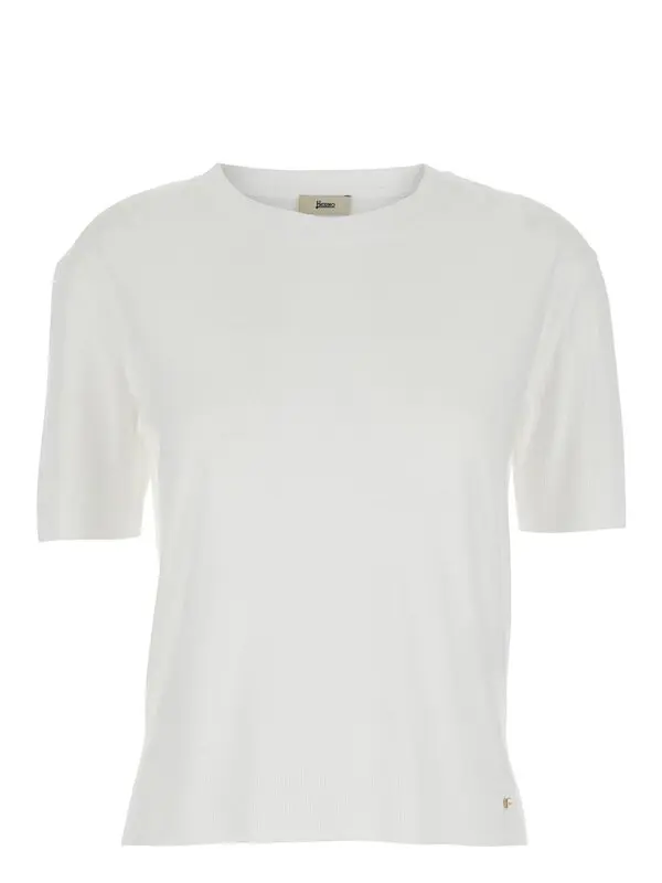 Herno Cotton Blend T-shirt With Logo Plate - White