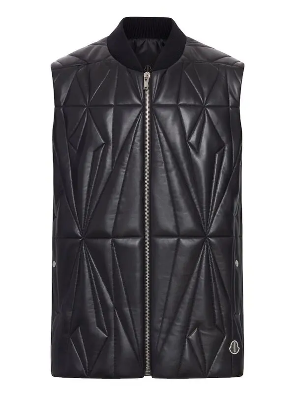 Moncler Geo-camo Padded Leather Vest - Black