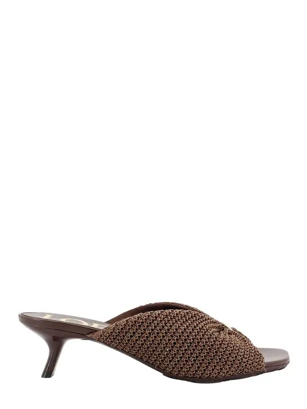 Loewe Raffia Effect Mules With Metal Logo Detail - Brown