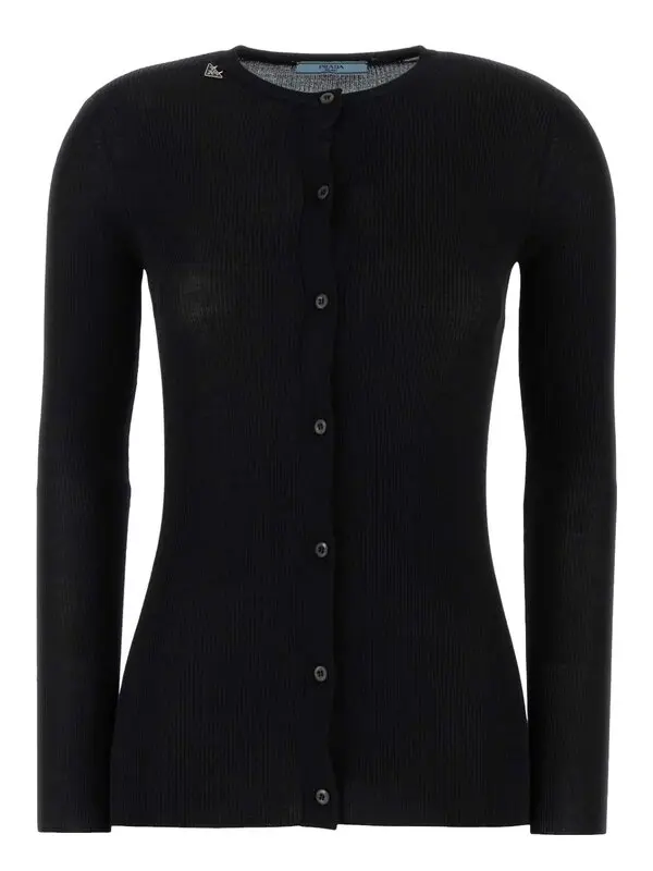 Prada Ribbed Wool Cardigan - Black