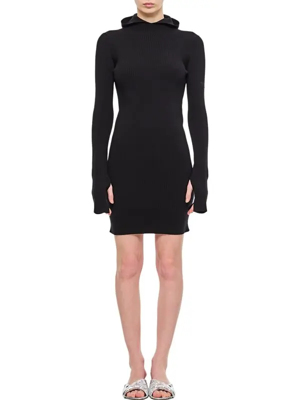 Fendi Wool Silk Ribs Mini Dress With Hood - Multicolor