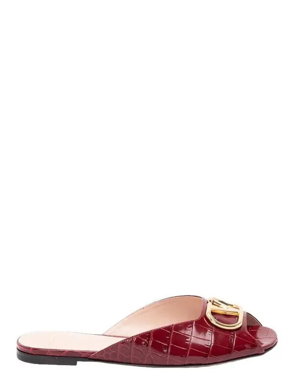 Valentino Garavani Vlogo Signature Croc Effect Leather Slides - Multicolor