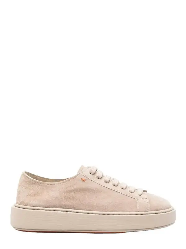 Santoni Beige Suede Lace-up Round Toe Sneakers - Cream