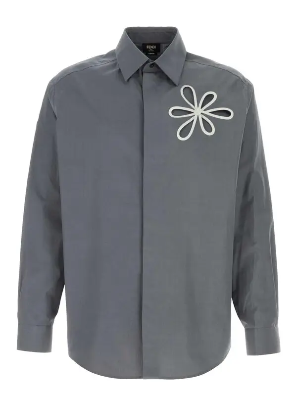 Fendi Dark Grey Poplin Shirt - Gray