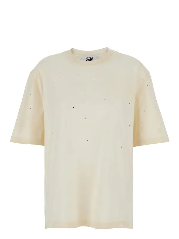 GOLDEN GOOSE Crew Neck T-shirt With Back Print And Rhinestone Decoration In Cotton - Multicolor